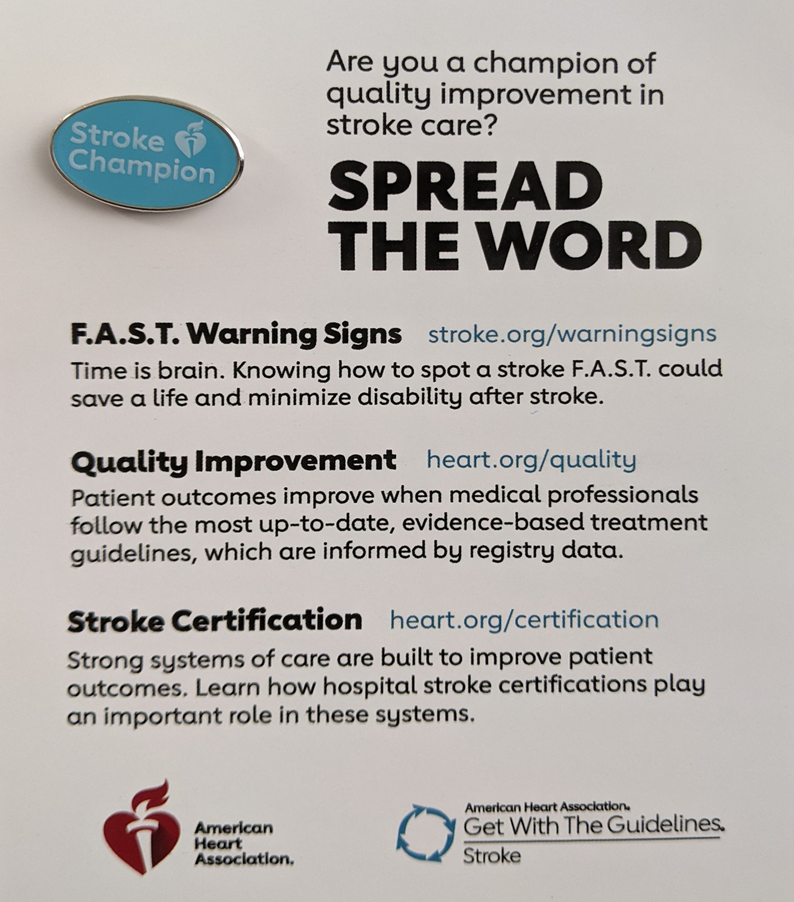 Stroke Champion Lapel Pin - Pack of 25 – ShopHeart.org